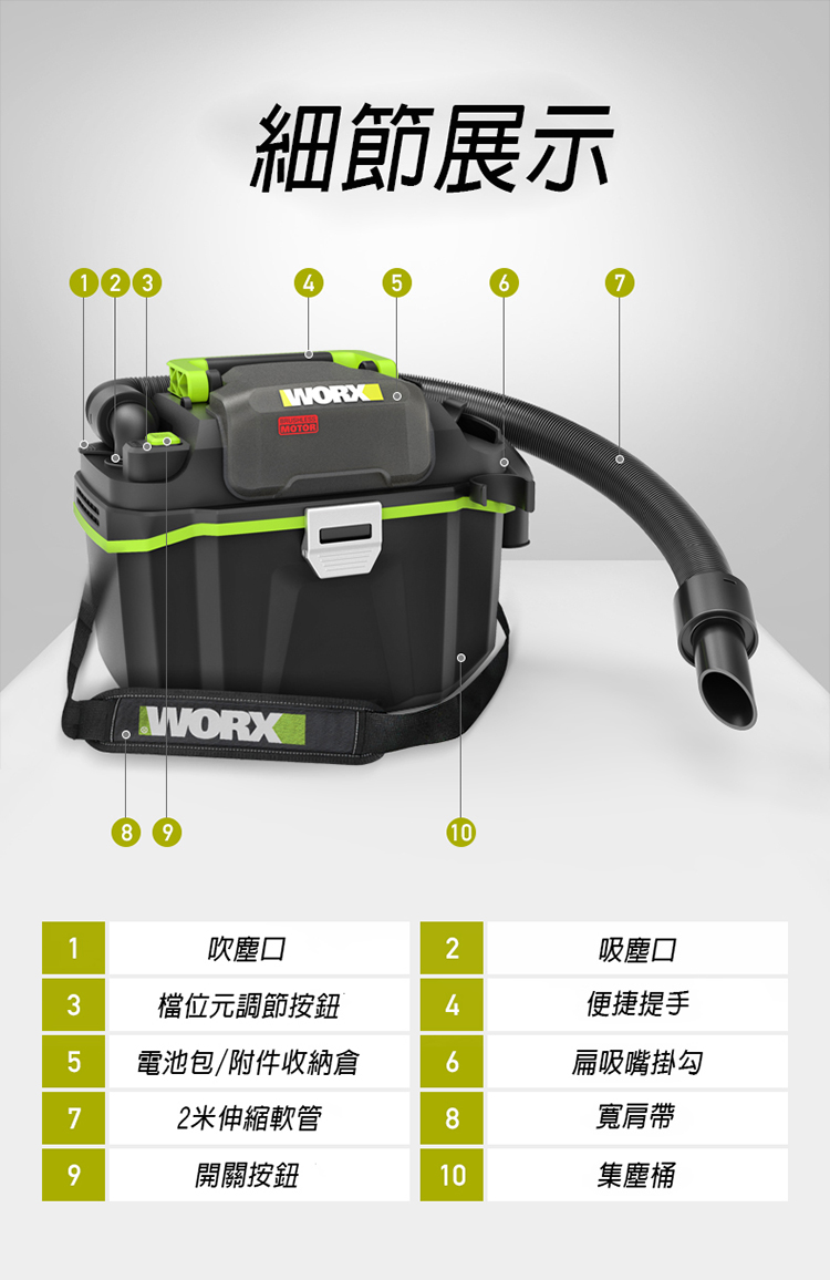 WORX WU036.1‧ Cordless Lithium Brushless Vacuum Cleaner