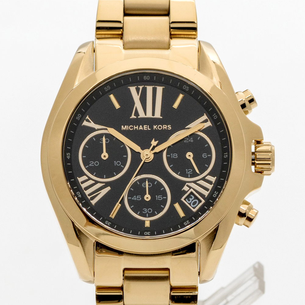 【Michael Kors】公司貨 Bradshaw 低調奢華三眼計時不鏽鋼腕錶/香檳金x黑面 (MK6959) - PChome 24h購物