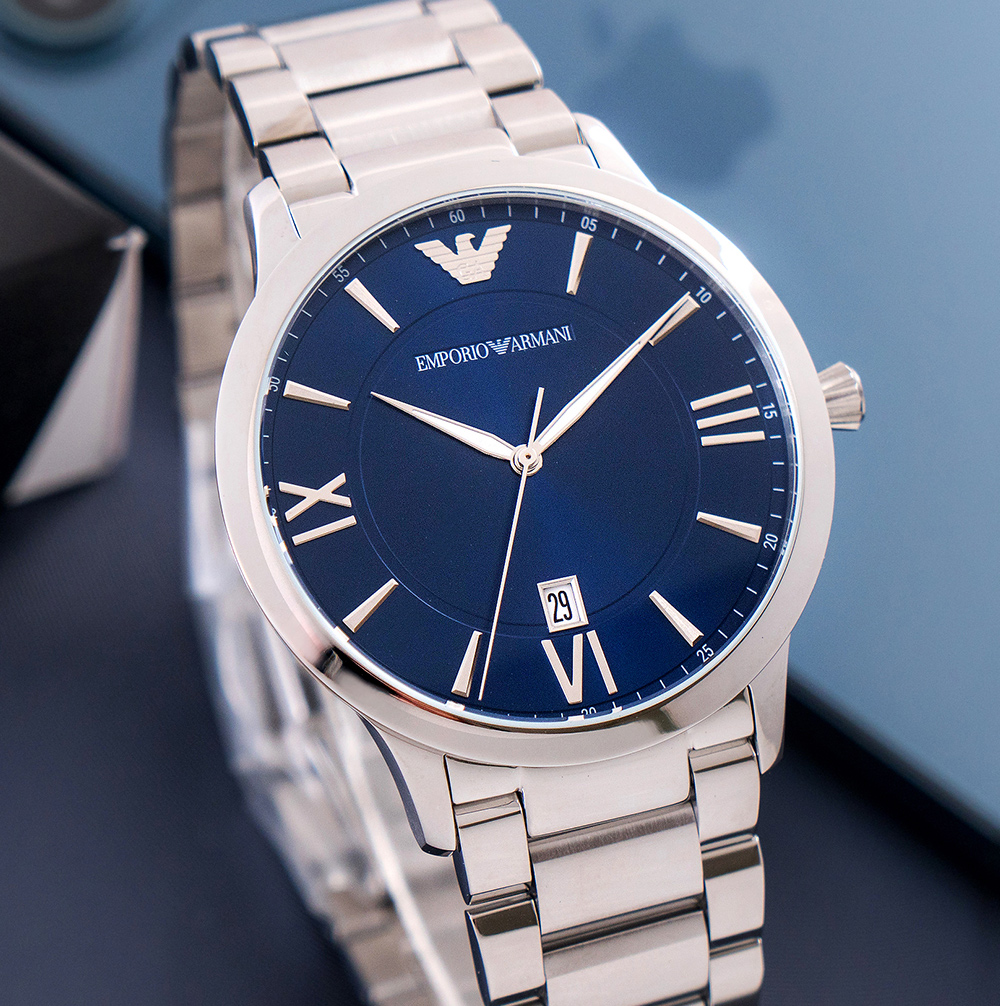 【ARMANI】亞曼尼 公司貨 Giovanni 型男時尚經典不鏽鋼腕錶/銀x藍面 (AR11227) - PChome 24h購物