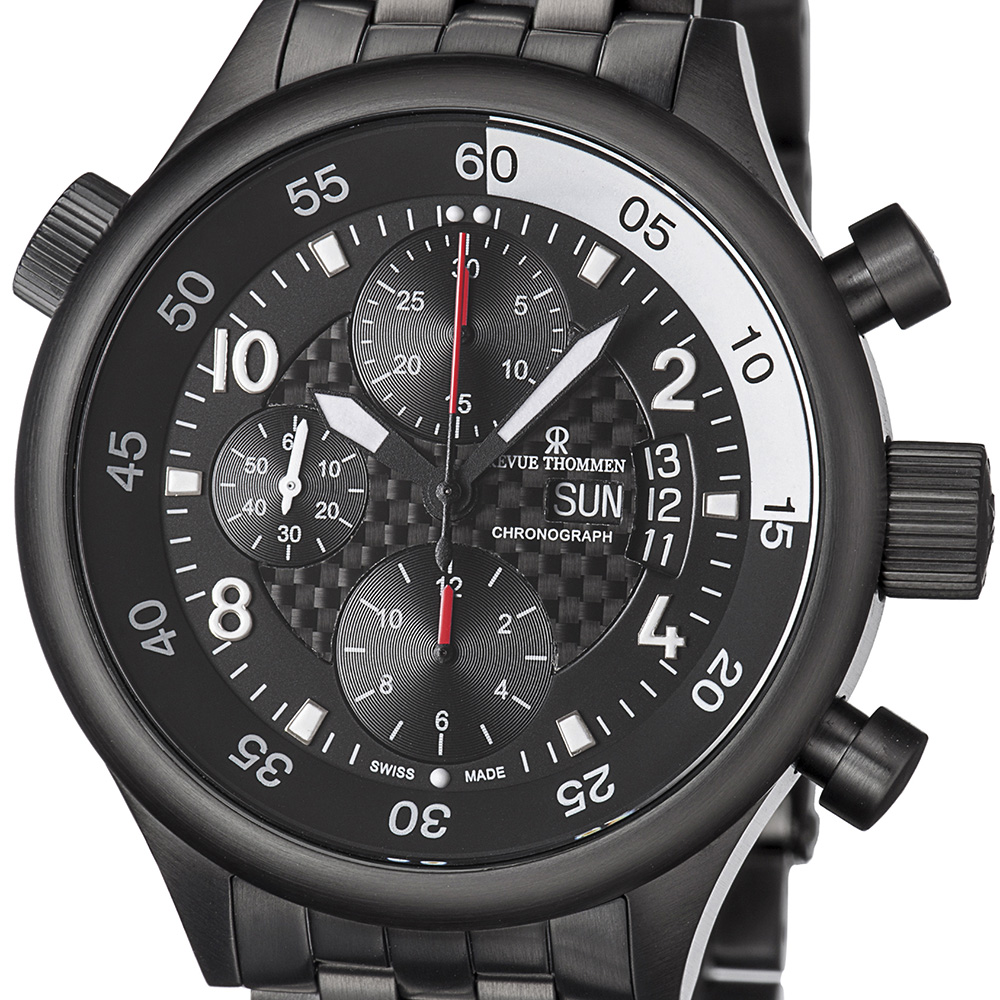 REVUE THOMMEN 梭曼錶 PILOT系列 三眼計時自動機械腕錶 碳纖面盤x鍊帶/44mm (17061.6177) - PChome ...