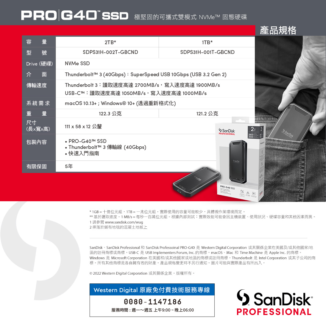 SanDisk Professional PRO-G40™ 雙模 1TB 外接式SSD - PChome 24h購物
