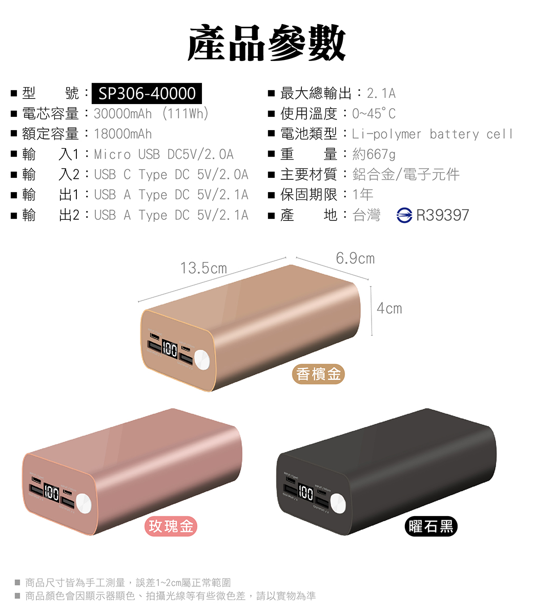(寶利電) SP306-40000 30000mAh 111W 快速充電行動電源 - PChome 24h購物